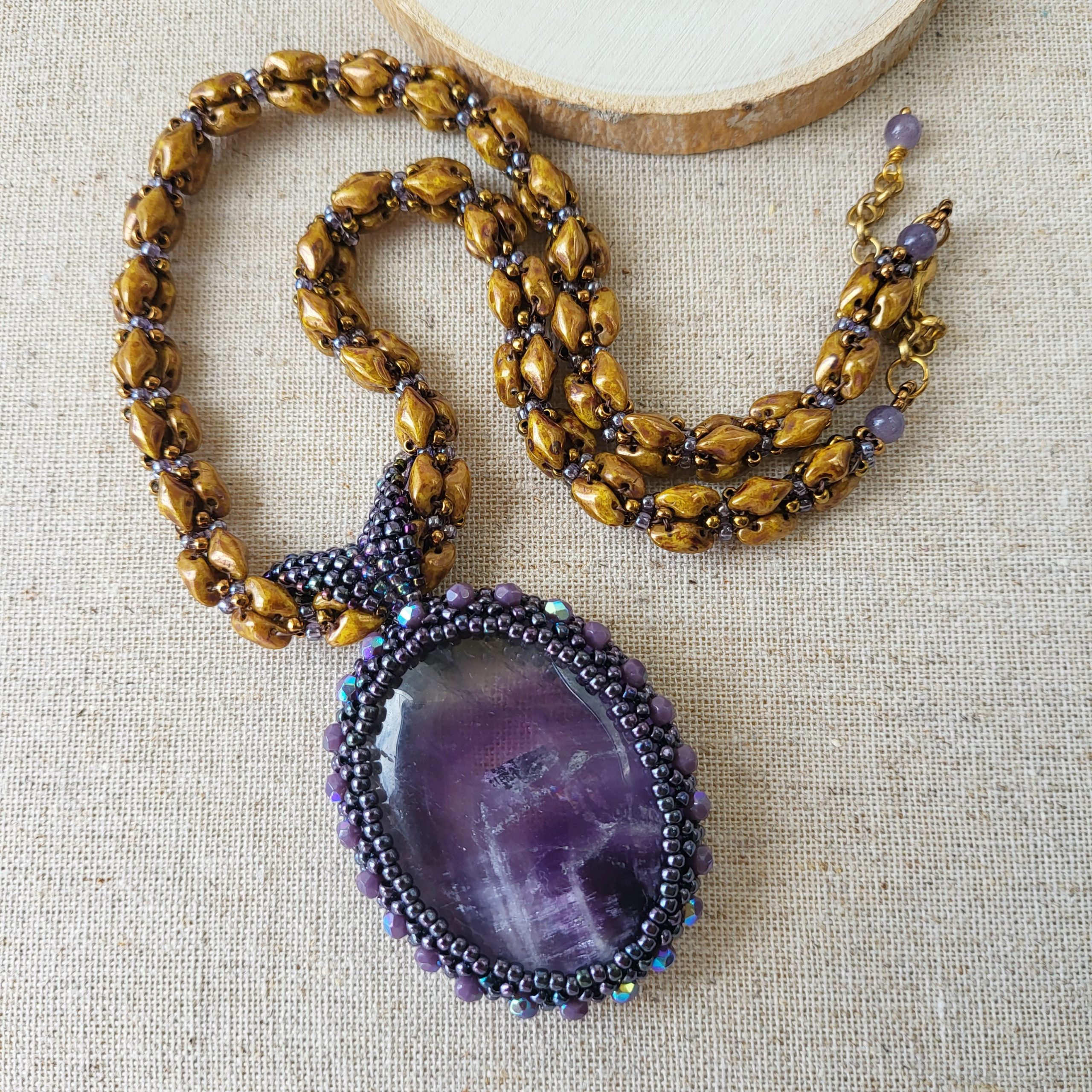 Enchanted Oasis amethyst pendant on GemDuo rope - Stones and Flowers